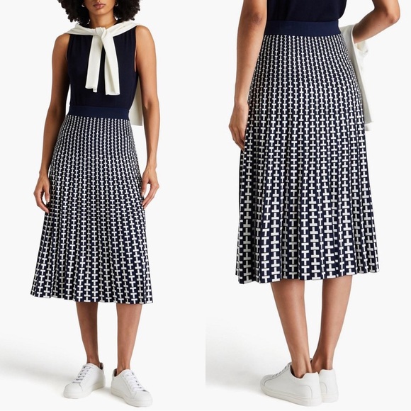 Tory Burch | Skirts | Tory Burch Sport Pleated Jacquard Tech Knit Midi Skirt Size Xs Nwt Navy ...
